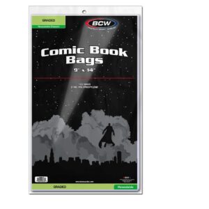 bcw resealable graded comic book bags - pack of 100 | comic book sleeves | crystal clear polypropylene for cgc and cbcs slabs | acid-free archival quality resealable comic book protector | 9x14