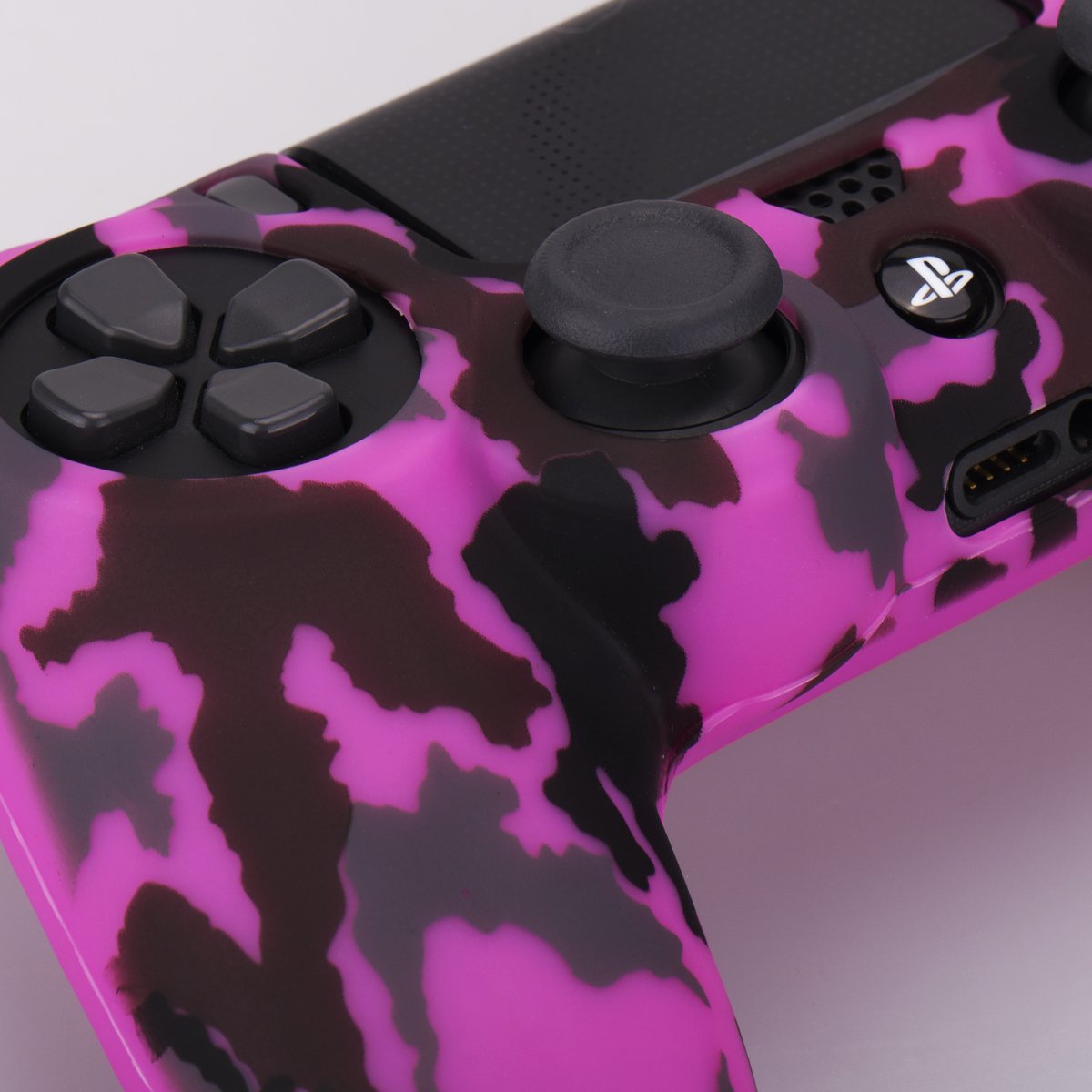 YoRHa Water Transfer Printing Camouflage Silicone Cover Skin Case for Sony PS4/slim/Pro Dualshock 4 Controller x 2(Green+Dark Pink) with Pro Thumb Grips x 8