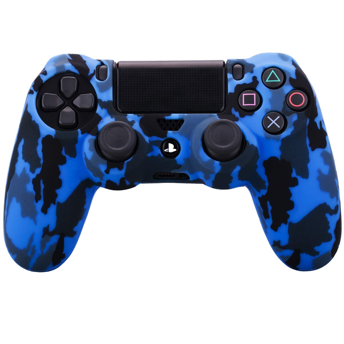 YoRHa Water Transfer Printing Camouflage Silicone Cover Skin Case for Sony PS4/slim/Pro Dualshock 4 Controller x 2(red+Blue) with Pro Thumb Grips x 8