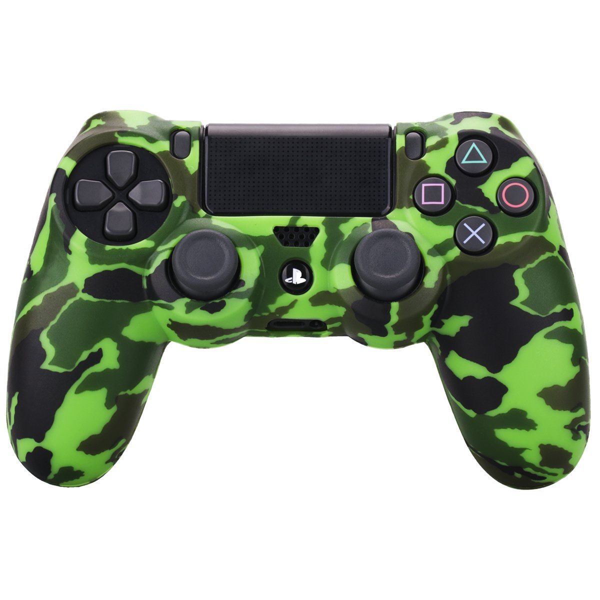 YoRHa Water Transfer Printing Camouflage Silicone Cover Skin Case for Sony PS4/slim/Pro Dualshock 4 Controller x 2(Green+Dark Pink) with Pro Thumb Grips x 8