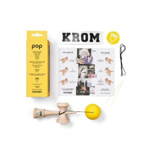 KROM - Kendama Toy POP Yellow - High Wood Quality - Extra Strong - for Beginner and Pro - Gift Pack : Extra String + Stickers