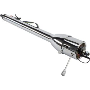 universal gm 30-inch tilt steering column, floor shift, 5-position adjustable, compatible with oe & aftermarket harnesses, 1969-1994 gm specs, includes chrome levers, chrome