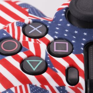 YoRHa Water Transfer Printing Camouflage Silicone Cover Skin Case for Sony PS4/slim/Pro Dualshock 4 Controller x 2(US Flag+US Dollar) with Pro Thumb Grips x 8