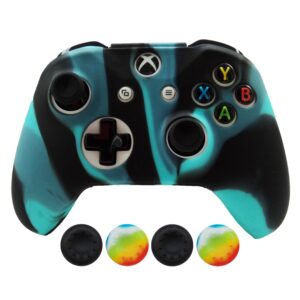 hikfly silicone controller cover skin protector case faceplates kits for xbox one x/one s/slim controller with 4pcs thumb grips caps(blueblack)