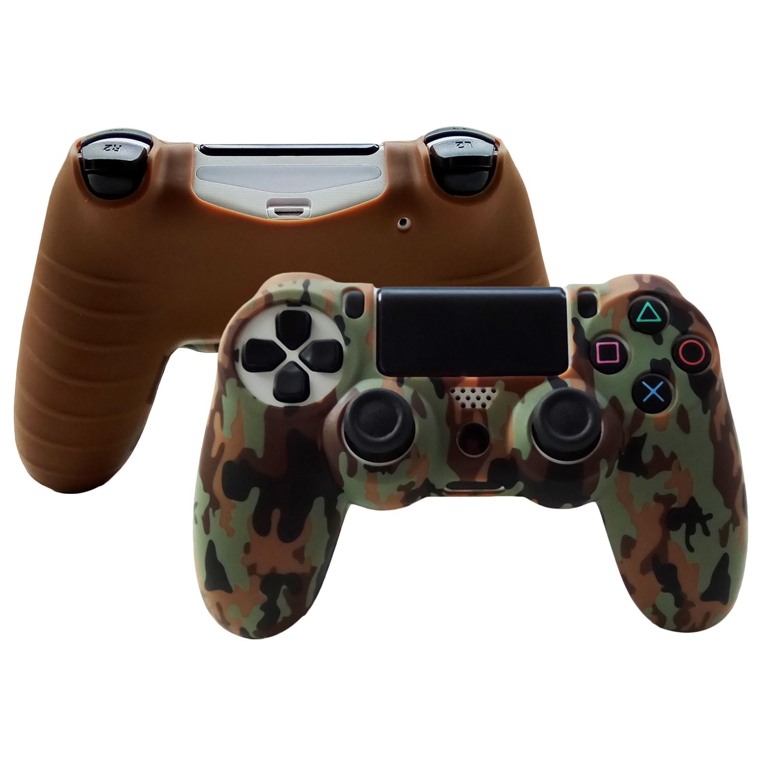 Hikfly Silicone Gel Controller Cover Skin Protector Compatible for Sony PlayStation 4 PS4/PS4 Slim/PS4 Pro Controller (2X Controller Cover with 8 x FPS Pro Thumb Grip Caps)(Brown,White)