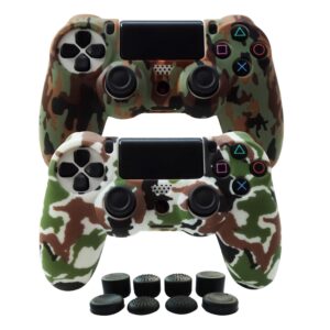 hikfly silicone gel controller cover skin protector compatible for sony playstation 4 ps4/ps4 slim/ps4 pro controller (2x controller cover with 8 x fps pro thumb grip caps)(brown,white)