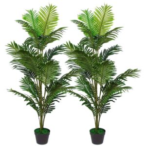 ruopei 5ft artificial palm trees for outdoor 2 pack - tall fake tree for living room faux large floor plant tropical plants indoor with pot office home bedroom decor