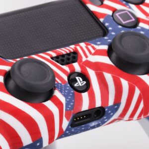 YoRHa Water Transfer Printing Camouflage Silicone Cover Skin Case for Sony PS4/slim/Pro Dualshock 4 Controller x 2(US Flag+US Dollar) with Pro Thumb Grips x 8