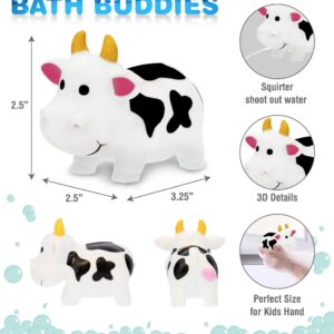 DolliBu Cow Bath Water Squirter Toy - Floating White Rubber Bath Toy, Cool Animal Squirting Bathtime Play Water Toy for Toddlers, Cute Farm Animal Bath Toys for Bathtub and Pool for Girls and Boys