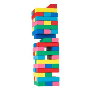 classic wooden blocks stacking game with colored wood and carrying bag for indoor and outdoor play for adults, kids, boys and girls, 48 blocks