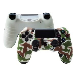 Hikfly Silicone Gel Controller Cover Skin Protector Compatible for Sony PlayStation 4 PS4/PS4 Slim/PS4 Pro Controller (2X Controller Cover with 8 x FPS Pro Thumb Grip Caps)(Brown,White)