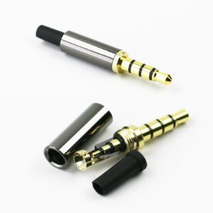 ketdirect 2pcs gold 4 pole 3.5mm male repair headphone jack plug metal audio soldering headset connector black