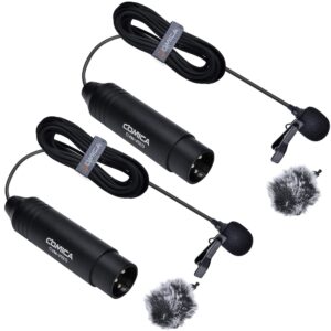 comica xlr 48v phantom power lavalier microphone,cvm-v02o 5.9fts omni-directional lapel mic for canon sony panasonic camcorders zoom h4n h5 h6n tascam dr-40 dr-60d/70d dr-100 recorders 2 pack