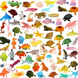 valefortoy ocean sea animals, 78 piece mini sea life creatures toys set, plastic underwater sea animals learning toys for boys girls kids toddlers party bag stuffers, gift, prize, piñata, sensory toy