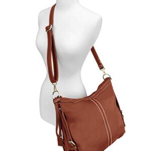 Roma Leathers Gun Concealment Purse - Vegan Leather, Convertible Multi-Purpose Strap Lockable YKK Zipper (Brown)