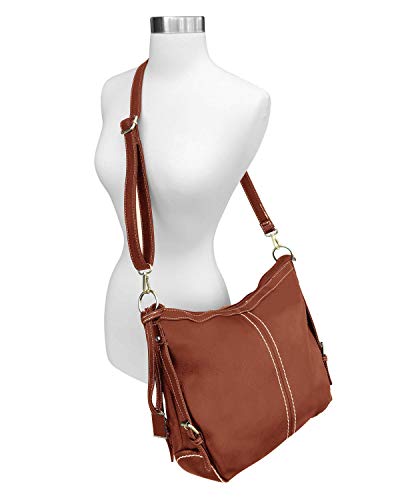 Roma Leathers Gun Concealment Purse - Vegan Leather, Convertible Multi-Purpose Strap Lockable YKK Zipper (Brown)