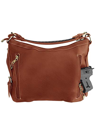 Roma Leathers Gun Concealment Purse - Vegan Leather, Convertible Multi-Purpose Strap Lockable YKK Zipper (Brown)