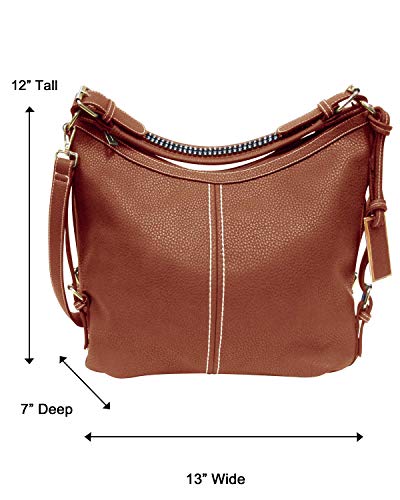 Roma Leathers Gun Concealment Purse - Vegan Leather, Convertible Multi-Purpose Strap Lockable YKK Zipper (Brown)