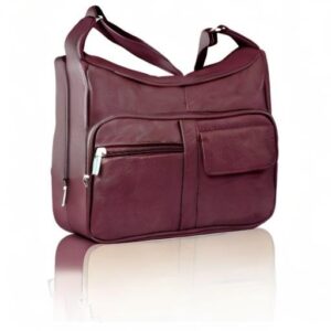 Roma Leathers Gun Concealment Shoulder Purse with Organizer - Cowhide Leather, Adjustable Strap - Wine