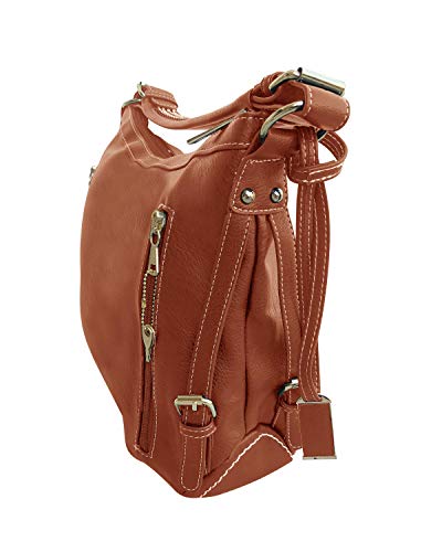 Roma Leathers Gun Concealment Purse - Vegan Leather, Convertible Multi-Purpose Strap Lockable YKK Zipper (Brown)