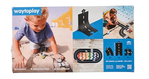 Waytoplay Expressway, 16 Piece Circuit for Toy Cars - Flexible, Indestructible, and Waterproof - Modular Car Tracks - Made in The Netherlands