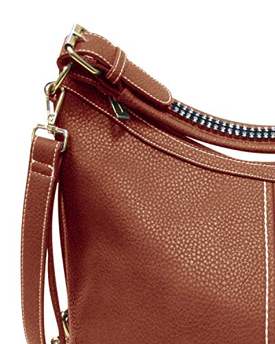 Roma Leathers Gun Concealment Purse - Vegan Leather, Convertible Multi-Purpose Strap Lockable YKK Zipper (Brown)