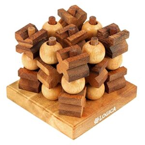 logica puzzles art. tic-tac-toe 3d - board game in fine wood - strategy game for 2 players - new 3d strategies