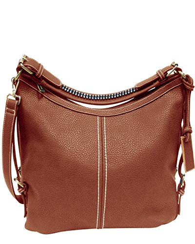 Roma Leathers Gun Concealment Purse - Vegan Leather, Convertible Multi-Purpose Strap Lockable YKK Zipper (Brown)