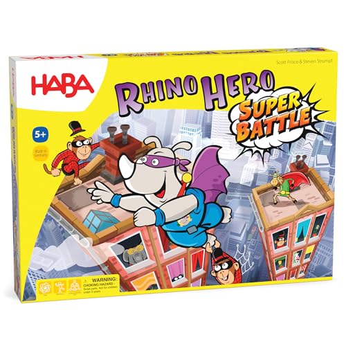 HABA Rhino Hero Super Battle - Exciting 3D Stacking Board Game for Kids & Adults, Fun Family Games, Stacking Card Games for Kids, Made in Germany