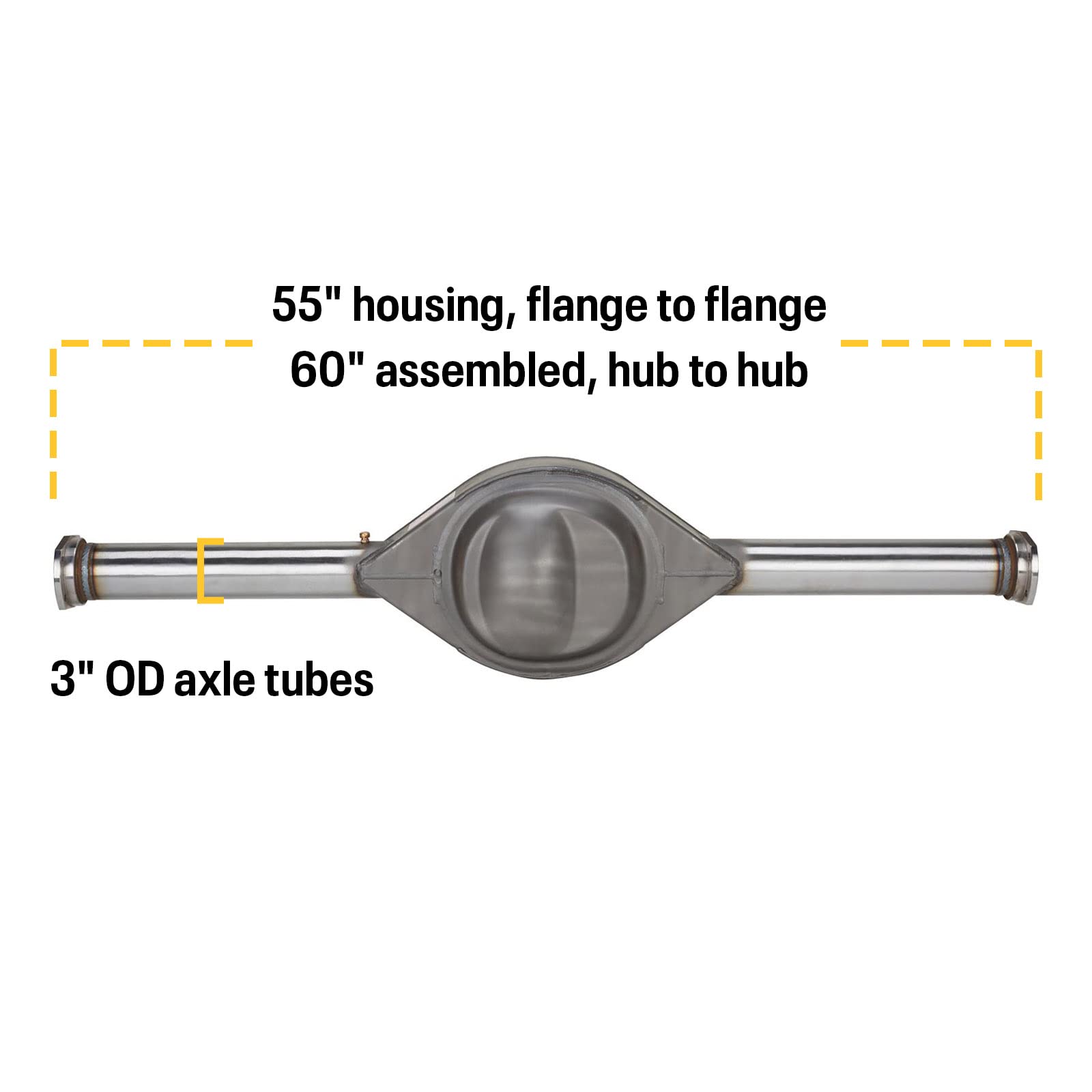 Speedway Motors Fabricated Rear-End Axle Housing, Fits Ford 9 Inch, 60 Inch Width, Pumpkin Centered Housing, Vent on Driver Side Axle Tube, Includes Studs