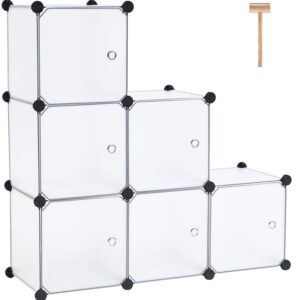 c&ahome cube storage organizer with doors, 6-cube closet cabinet, diy plastic modular bookshelf, ideal for bedroom, living room, office, 36.6" l x 12.4" w x 36.6" h translucent white