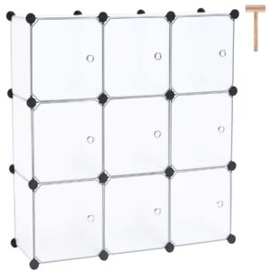 c&ahome cube storage with doors, 9 cubes storage organizer, plastic closet cabinet, modular book shelf units, storage shelves, ideal for office, home, 36.6”l x 12.4”w x 36.6”h translucent white