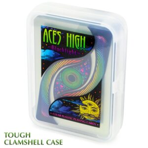 Brybelly Aces High - Clear Plastic Playing Cards Themed with Blacklight Celestial Artwork in a Clamshell Case - Standard Index, Thick Waterproof Playing Cards with 2 Jokers - 3.5 x 2.5-54 Card Deck