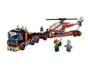 ego city heavy cargo transport 60183 toy truck building kit with trailer, toy helicopter and construction minifigures for creative play (310 pieces)