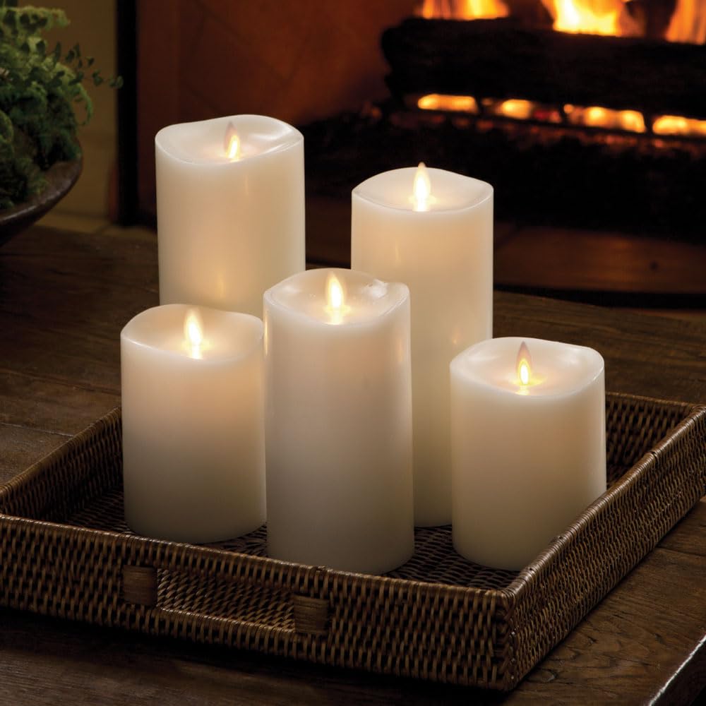 LIGHTLi Moving Flame Advanced Battery-Operated LED Indoor Wax Votive Candles, Ivory, 2" x 4", Set of 2