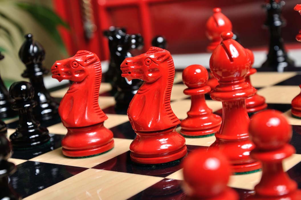 The Grandmaster Chess Set - Pieces Only - 4.0" King (Black & Red Lacquered)