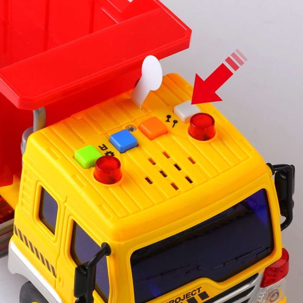 FMT 1:16 Friction Powered Toy Dump Truck With Lights & Sound Push & Go Friction Truck Toy For Boys & Girls