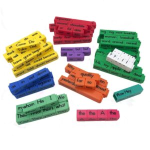 hand2mind reading rods sentence construction cubes, create sentences with word blocks for kids ages 5 and up, linking cubes, montessori toys for toddlers, kindergarten homeschool supplies (set of 156)