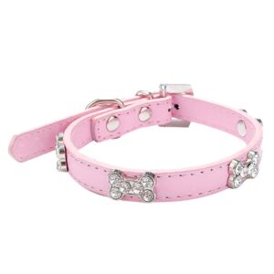 ieason pet collar, dog collar bling crystal with bone necklace pet puppy cat (s, pink)