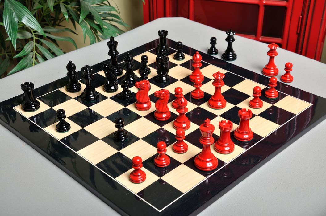 The Grandmaster Chess Set - Pieces Only - 4.0" King (Black & Red Lacquered)