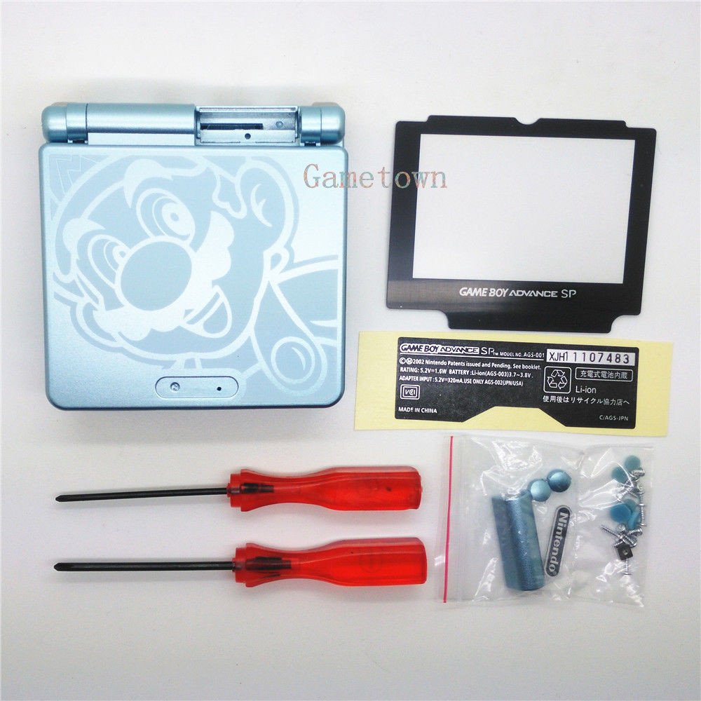 New Full Housing Shell Pack Case Cover for GBA SP Gameboy Advance SP Mario Pearl Blue