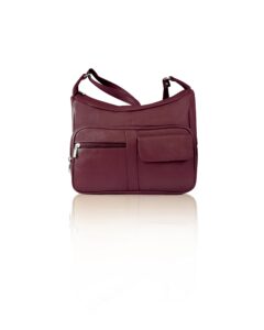 roma leathers gun concealment shoulder purse with organizer - cowhide leather, adjustable strap - wine