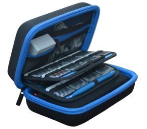 new 3ds xl case, new 2ds xl case, deluxe hard protective carrying case for new nintendo 3ds xl, 2ds xl - fits ac wall charger, travel case with 16 game storage holders - blue