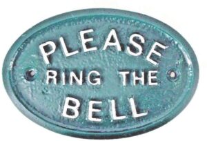 silver on green "please ring the bell" house/garden wall plaque