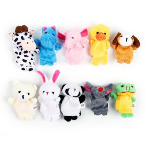 Oiuros 20pcs Different Cartoon Animal Finger Puppets Soft Velvet Dolls Props Toys Easter Basket Stuffers