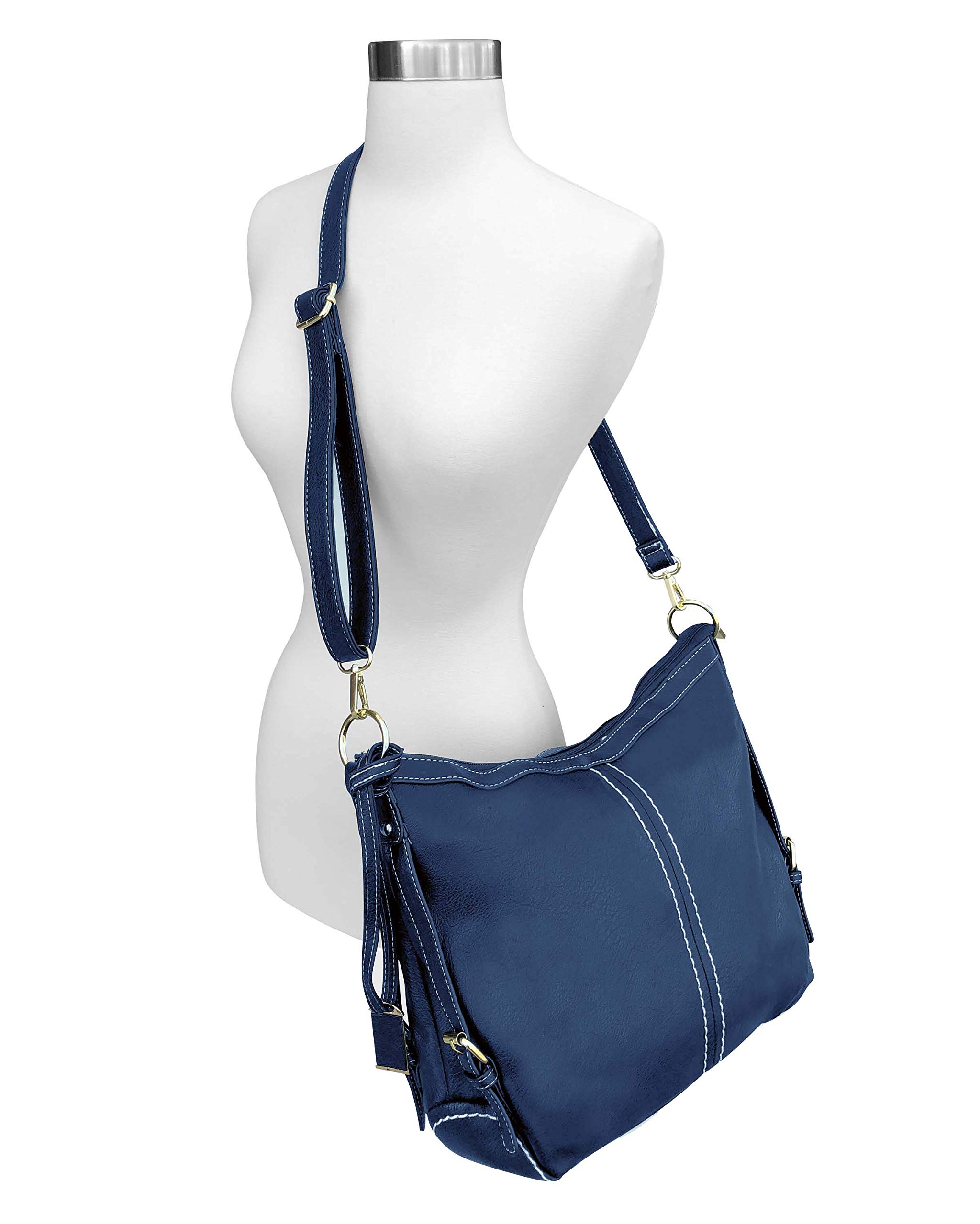 Roma Leathers Gun Concealment Purse - Vegan Leather, Convertible Multi-Purpose Strap Lockable YKK Zipper (Navy)