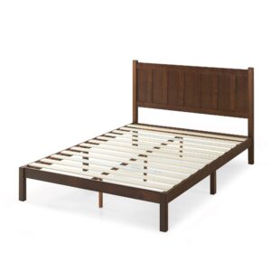 zinus adrian wood rustic style platform bed with headboard, no box spring needed, wood slat support, king