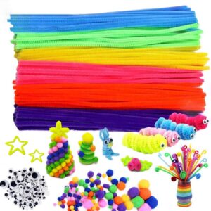 500pcs pipe cleaners craft supplies, including 100 pcs pipe cleaners 200 pcs pom poms arts and crafts 200 pcs wiggle googly eyes self adhesive