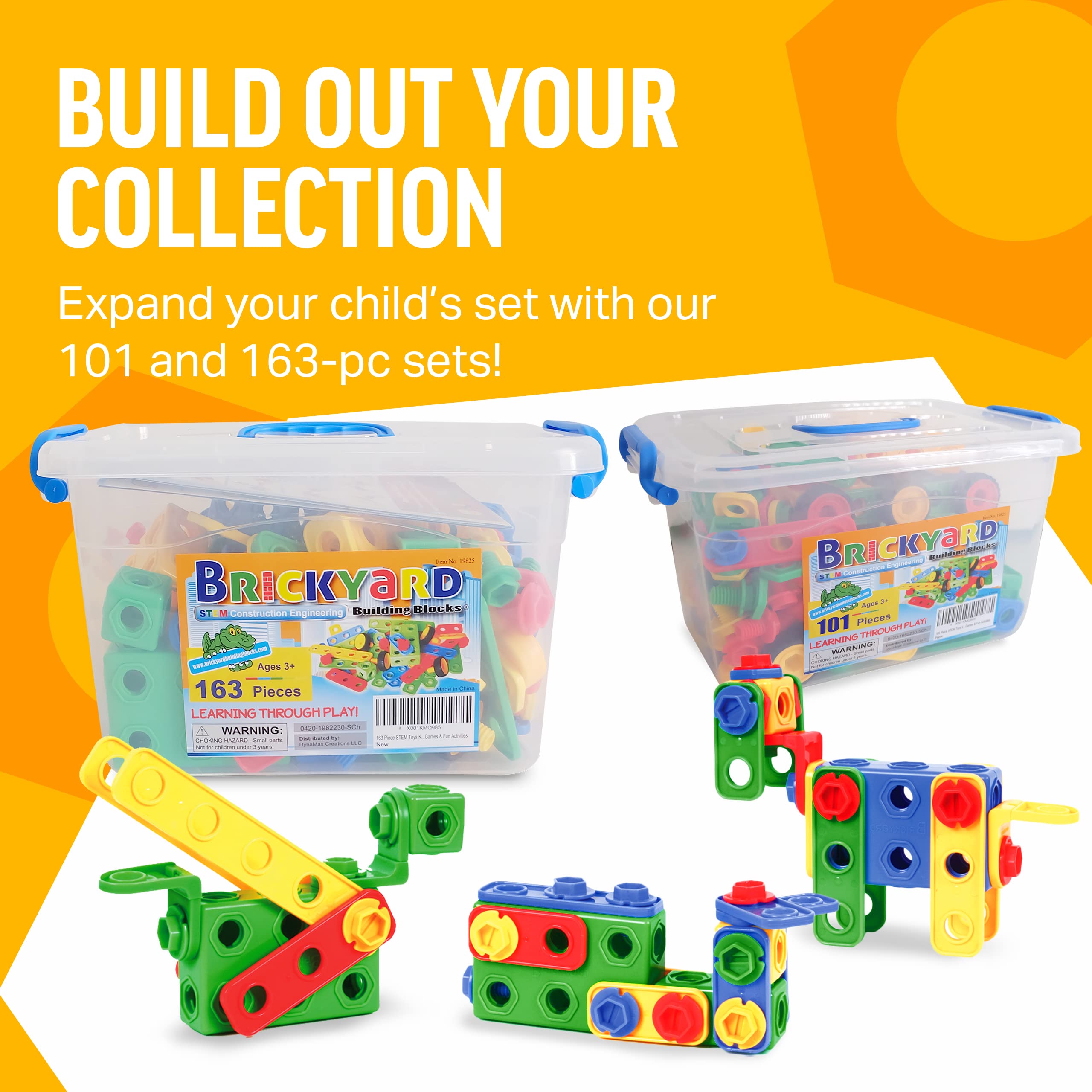 Brickyard Building Blocks STEM Toys - Educational Building Toys for Kids Ages 4-8 with 101 Pieces, Tools, Design Guide and Toy Storage Box, Gift for Boys & Girls