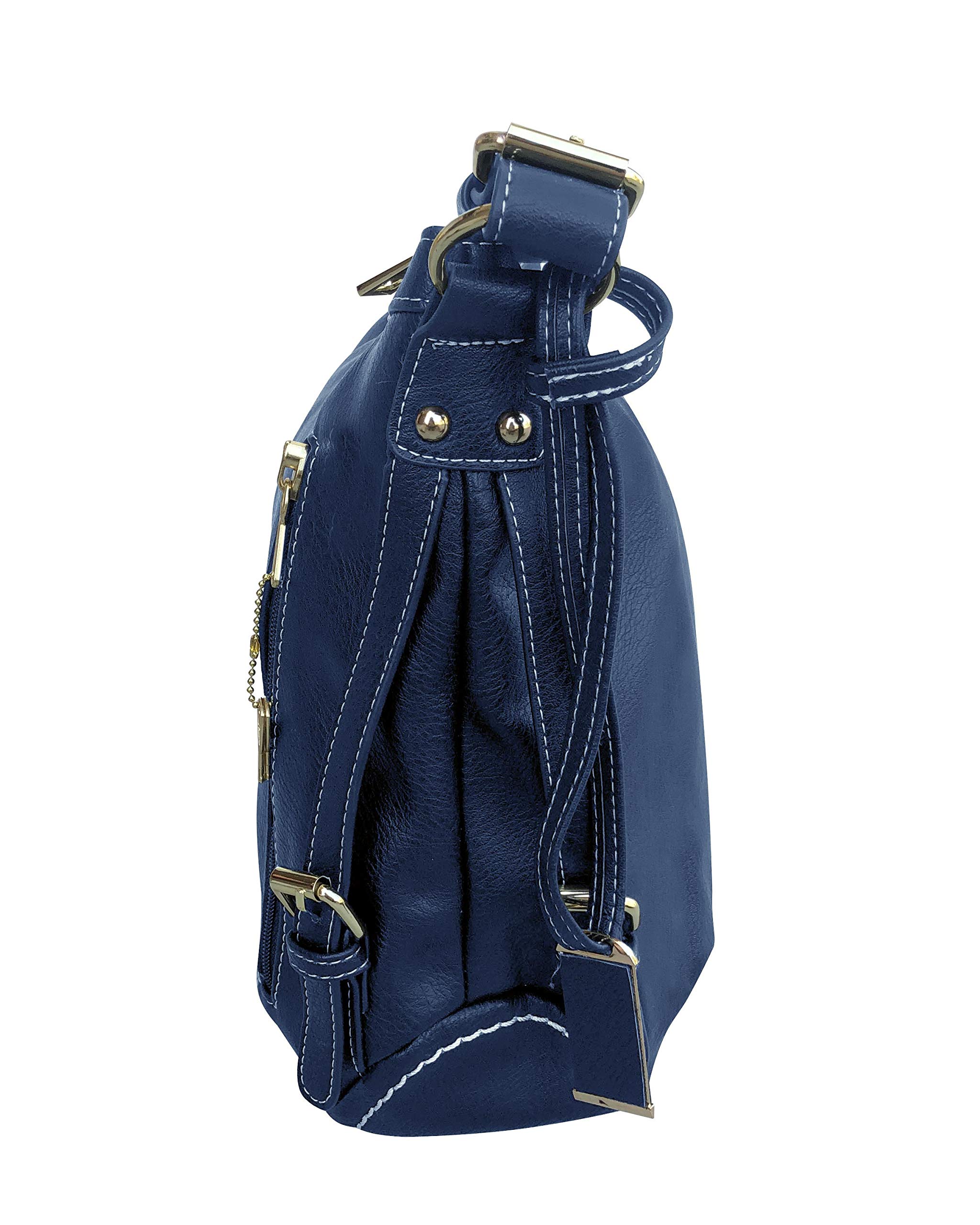 Roma Leathers Gun Concealment Purse - Vegan Leather, Convertible Multi-Purpose Strap Lockable YKK Zipper (Navy)